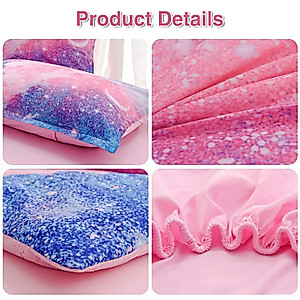A Nice Night Galaxy Bedding Sets Outer Space Comforter 3D Printed Space Quilt Set Twin 6Pcs Glitter Pink,for Children Boy Girl Teen Kids