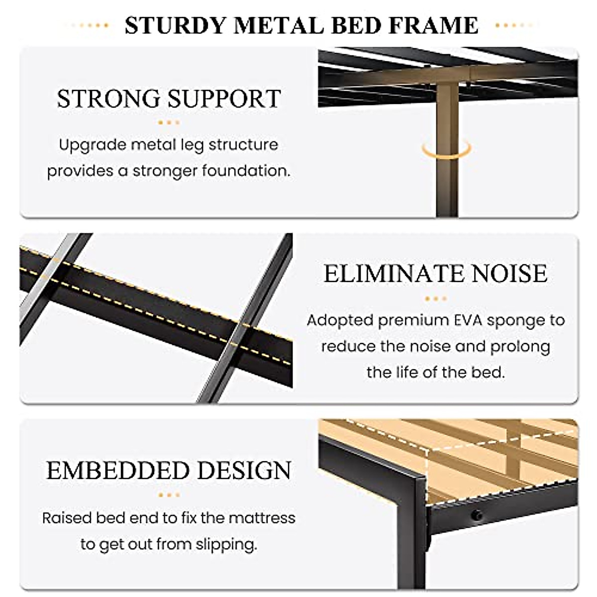 SHA CERLIN King Size Bed Frame with Upholstered Headboard, Platform Bed Frame with Metal Slats, Button Tufted Square Stitched Headboard, Noise Free, No Box Spring Needed, Easy Assembly, Dark Grey