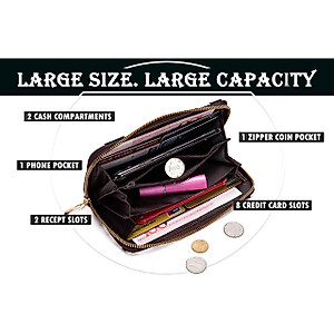 Ecohaso Womens Wallet Ladies Leather Clutch Wallets Zip Around Large Long Wristlet Card Holder Organizer Phone Purse for Women and Ladies (PINK WHITE)