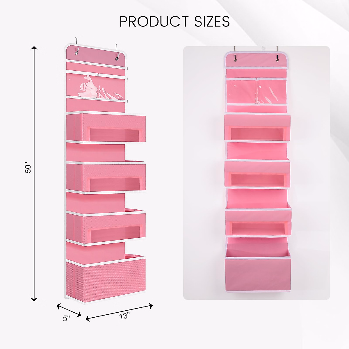 HAKACC Door Hanging Organizer Nursery Closet Cabinet Baby Storage，Upgrade Hanging Storage with Clear Window with 4 Large Pockets and 2 Small PVC Pockets for Cosmetics,Toys and Sundries,Pink