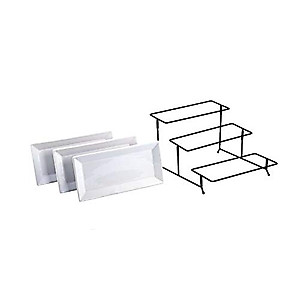 Imperial Home Tiered Platter Stand w/Rectangle Plates, Appetizer Serving Tray, Dessert Display for Tea Party, Brunch Decor, Home Entertaining, for Cake Pops, Fruit, Cupcakes, Cookies, White/Black