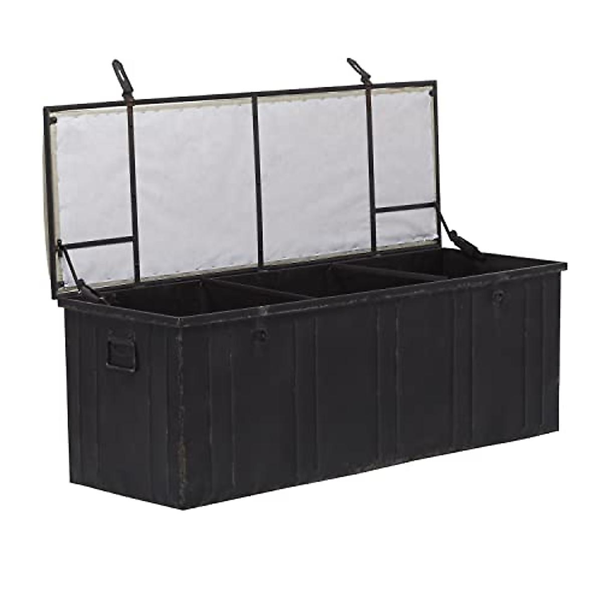 Deco 79 Farmhouse Metal Fabric Ottoman Storage Bench Tufted Footrest, Livingroom, Bedroom, Entryway, 48" L x 17" W x 19" H, Black