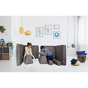 Mod Blox 10 Piece Soft Modular Kids Play Couch for Boys and Girls ｜ Child Sectional Fort Building Sofa for Toddlers Playroom with Microsuede Covers + High Density Convertible Foam Cushions (Dark Gray)