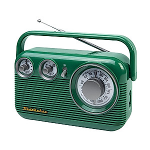 Studebaker SB2003 Retro Portable AM FM Radio | Built in Speaker | AC Powered/Battery | Aux-in Cable (Bundle) (Green)