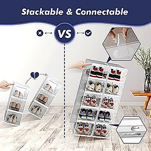 GONAT Large Shoe Organizers, 12 Pack Boxes Clear Plastic Stackable, Dust-Proof For Closet, Good Replacement For Shoe Rack, Under Bed, White.