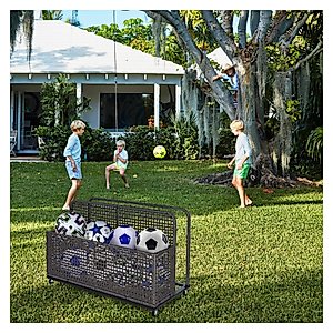 Flarhetoric Pool Float Storage PE Rattan Poolside Float Storage with Wheels & Side Shelves, Elevated Design for Dryness, for Patios, Gardens and Balconies, Grey