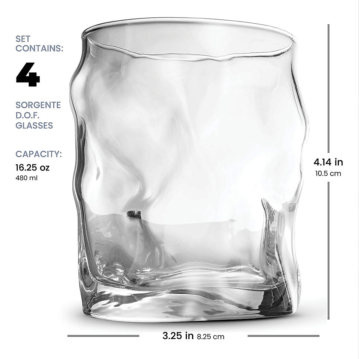 Bormioli Rocco Set Of 4 Sorgente DOF Whiskey Glass 14¼-Ounce Crystal-clear Cocktail Glasses Barware, For Bourbon, Scotch, Water, Juice, Drinking Glasses Set, Made In Italy.