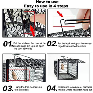2 Pcs Humane Rat Traps, BESUNTEK Metal Humane Live Animal Cage Trap, Indoor Outdoor Catch and Release Mouse Trap for Squirrels and Small Rodents