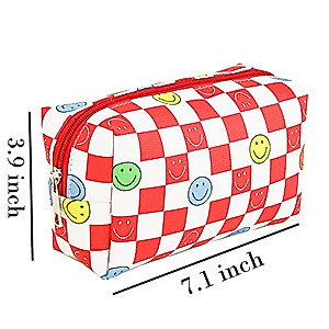 TWOYOMN Smile Makeup Pouch Bag for Cosmetic, Travel Accesssories Organizer, Women Teen Girls, PU Leather,Toiletry Bag,Waterproof Red