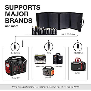 Tenergy Foldable 60W Solar Panel Charger for Camping Power Supply, Portable Power Chargers, and Power Packs, Outputs Includes DC, USB-C, and 2X USB-A Ports