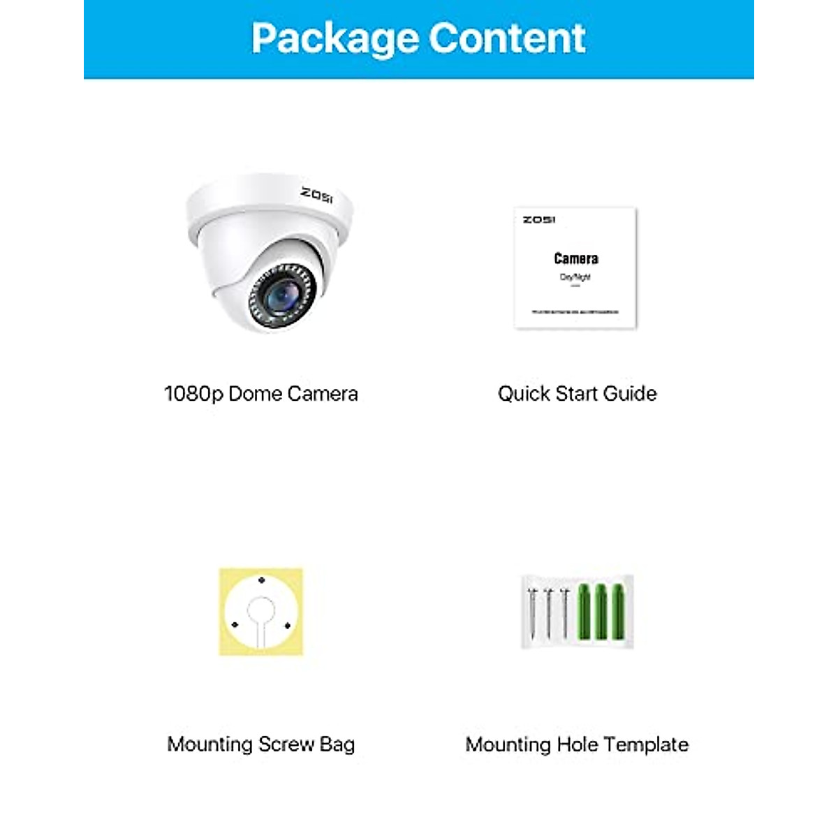 ZOSI 1080p Dome Security Cameras (Hybrid 4-in-1 HD-CVI/TVI/AHD/960H Analog CVBS),2MP Day Night Weatherproof Surveillance CCTV Camera Dome Outdoor/Indoor,Night Vision Up to 80FT