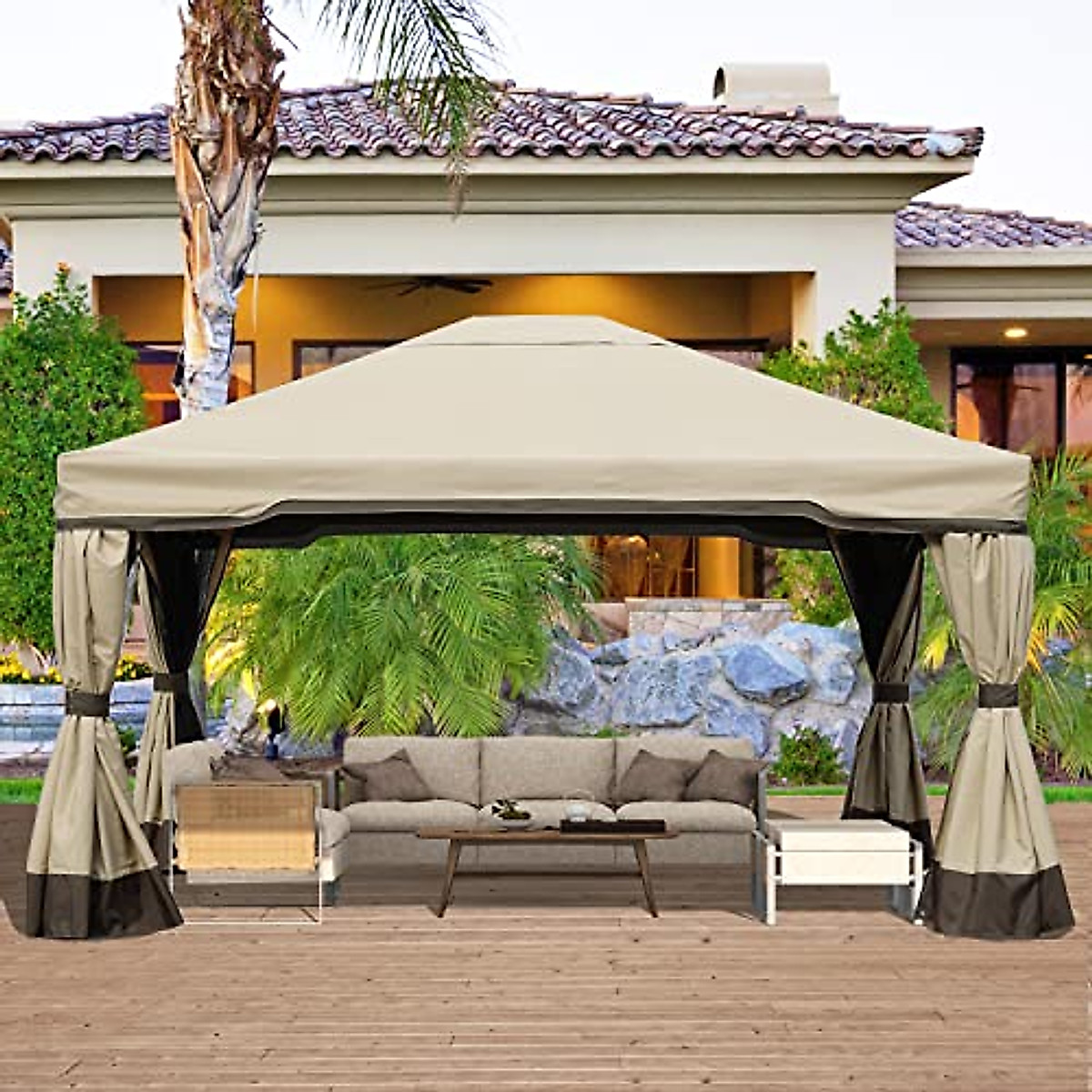 BPS 12‘x14’ Patio Gazebo Aluminum Outdoor Tent Shelter Canopy with Privacy Curtain and Netting for Patio, Garden, Yard and Lawn