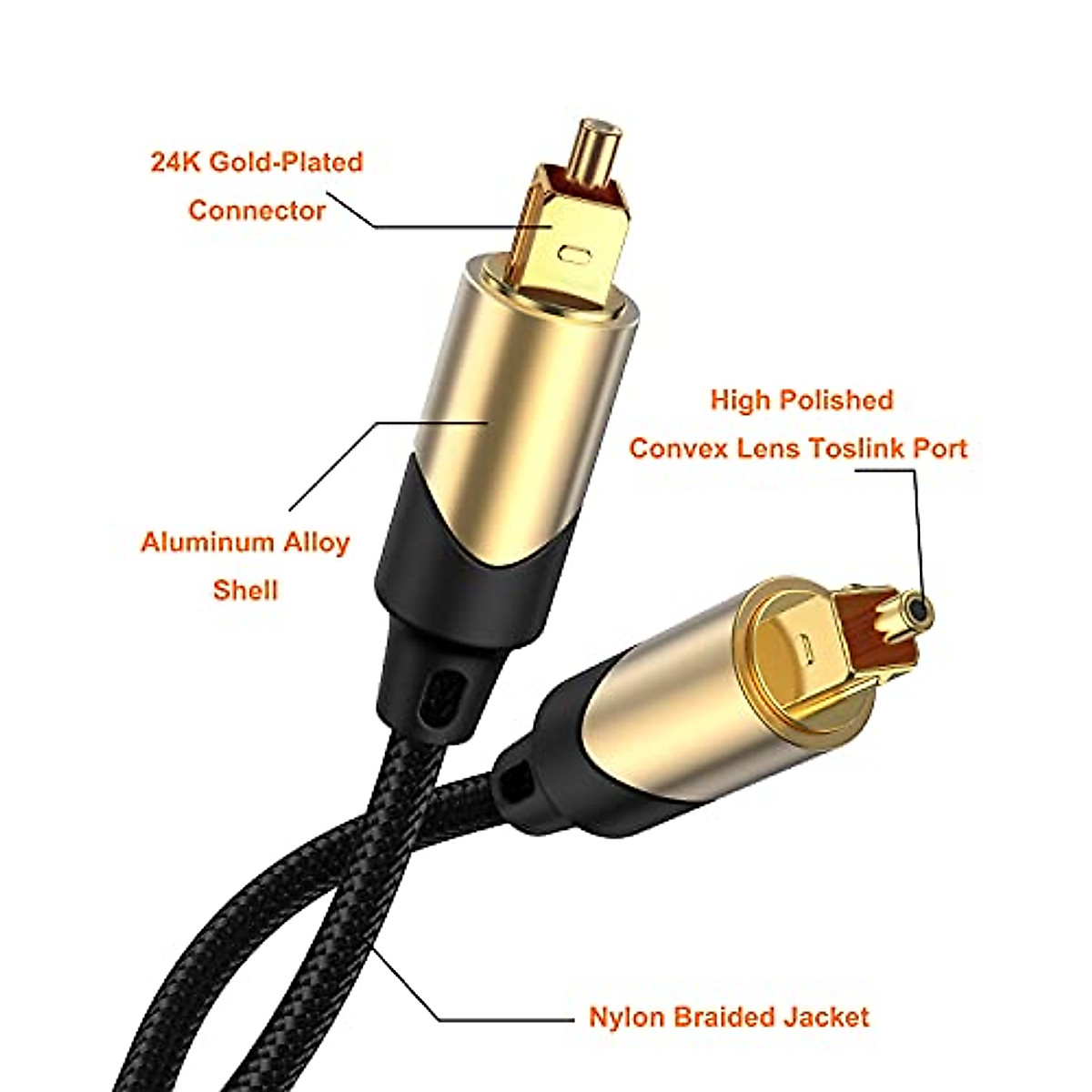 CableCreation 15 Feet Optical Audio Cable, Fiber Digital Optical SPDIF Toslink Cable with Metal Connectors for Home Theater, Sound Bar, DVD/CD Player, TV & More, Black&Gold / 4.5M