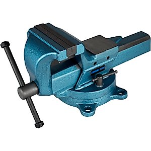 5" Forged Steel Bench Vise, 4 Point Swivel, 90,000 PSI Tensile Strength Forged Steel, Black Oxide Jaws, Large Machined Anvil - Fireball Tool