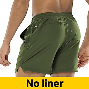 MIER Men's Workout Running Shorts Quick Dry Active 5 Inches Shorts with Pockets, Lightweight and Breathable, Army Green, L