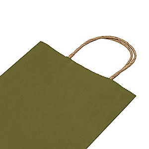 Green Gift Bags – 6x3x9 100 Pack Small Kraft Shopping Bags with Handles, Olive Green Craft Paper Euro Tote Bags for Boutique, Retail, Wedding Guests, Grocery, Birthday, Small Business, Bulk