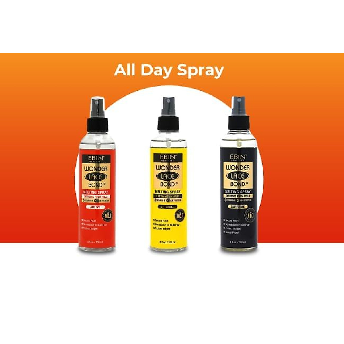 EBIN NEW YORK Wonder Bond Melting Spray 8oz/ 250ml - Extreme Firm Hold (Supreme) | No Reside, Long Lasting Formula with Protecting Edges, Gives Undetectable and Natural Look