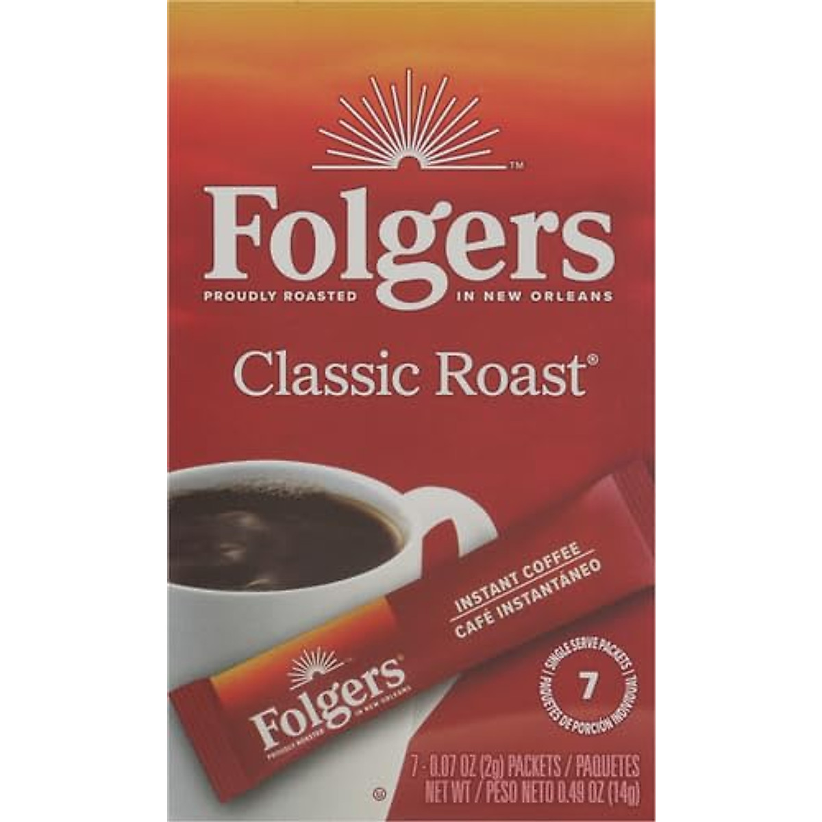 Folgers Classic Roast Instant Coffee Crystals, 7 Single Serve Packets