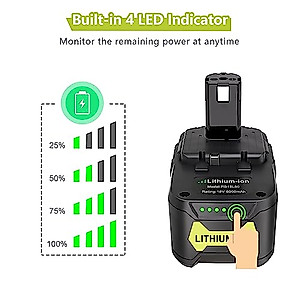 KUNLUN 2Pack 6.0Ah 18-Volt Replacement for Ryobi 18V Lithium Battery ONE+ Plus P108 P102 P103 P104 P105 P107 P109 P122 PBP005 RB18L50 Cordless Power Tools