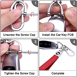 Wisdompro Microfiber Leather Car Keychain, Universal Key Fob Keychain Leather Key Chain Holder with 3 Keyrings and 1 Screwdriver for Men and Women - Red