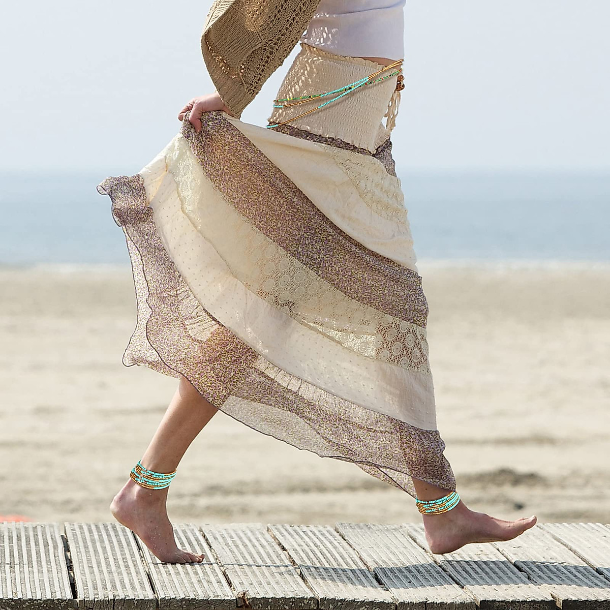 8 Pcs Beaded Anklets for Women Handmade Multicolor Layered Ankle Seed African Beaded Anklets for Women Elastic Boho Ankle Bracelets Glass Bead Stretch Anklet for Women Summer Foot Jewelry