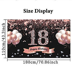 Trgowaul 18th Birthday Decorations for Girls - Rose Gold 18th Birthday Backdrop for her 5.9 X 3.6 Fts 18th Birthday Party Suppiles Photography Supplies Background Happy 18th Birthday Banner
