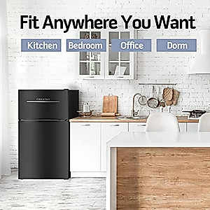 Frestec 3.2 Cu.Ft Mini Fridge for Bedroom, Mini Refrigerator with freezer, Dorm Fridge with Freezer, 2 Doors Perfect for Room and Office, Adjustable Temperature(Black)