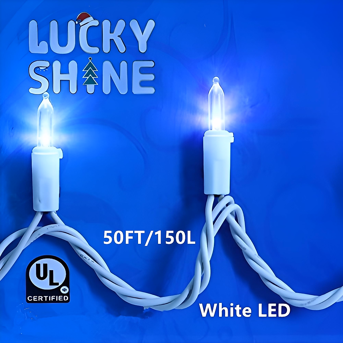LUCKY SHINE 150 LED Cool White Christmas Lights, UL 50 FT White Wire Decorative Lighting String, for Indoor and Outdoor Party, Garden, Patio.