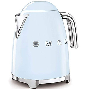 Smeg 50's Retro Style Aesthetic Drip Filter Coffee Machine, 10 cups, Pastel Blue & KLF03PBUS 50's Retro Style Aesthetic Electric Kettle with Embossed Logo, Pastel Blue, 9 Cup