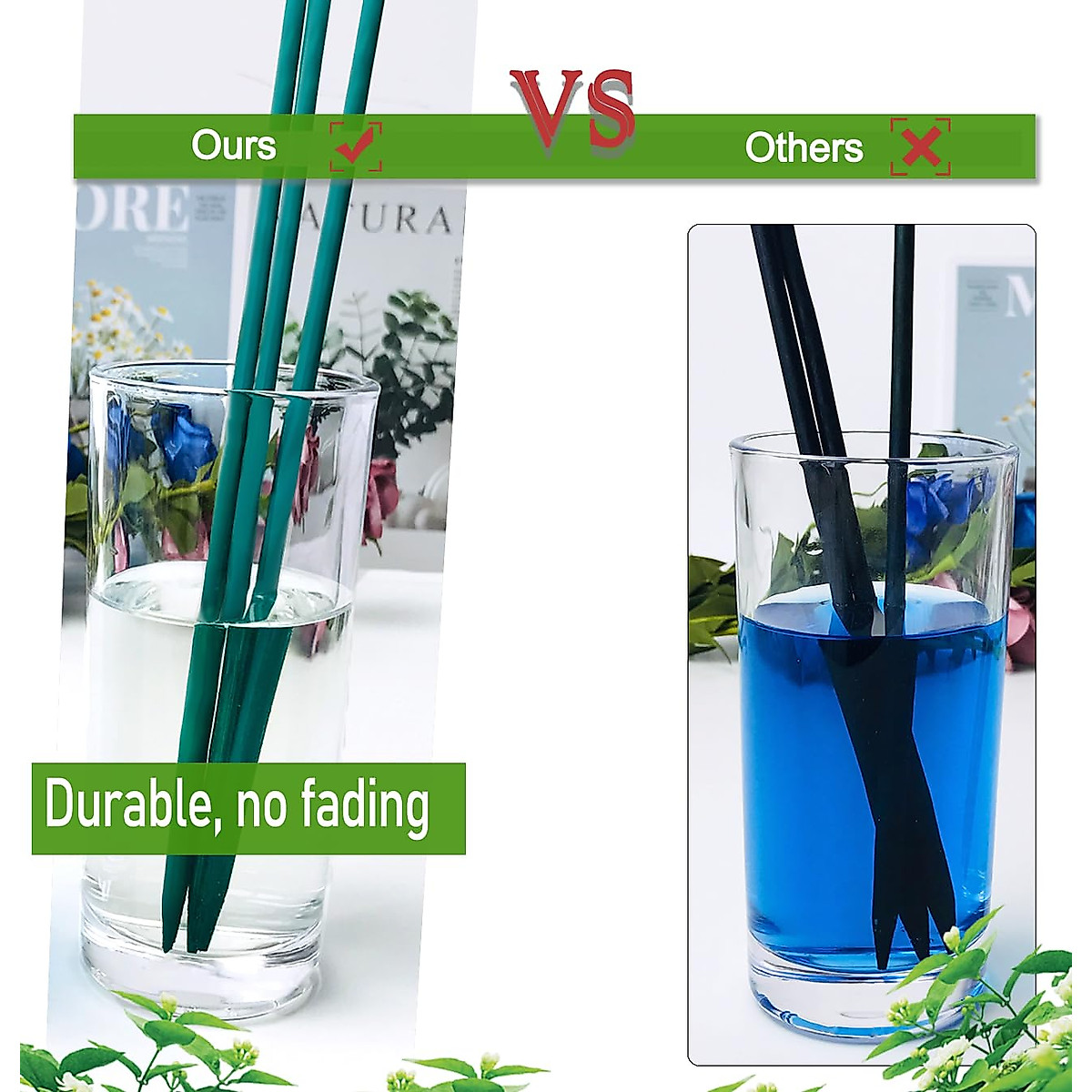 SupKing Plant Stakes,17&12 Inch Wood Plant Sticks 30 Pack Orchid Stake Sturdy Green Bamboo Plant Support Stake Gardening Floral Potted Plant Support