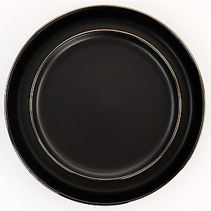 Elama Paul 16 Piece Stoneware Dinnerware Set in Matt Black with Gold Rim, Matte Black, 16 Piece Set (Arthur Paul Louis Set)