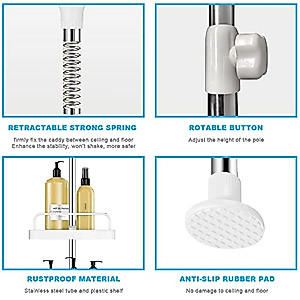 YorkHoMo Shower Caddy, Shower Caddy Tension Pole 4 Layer Adjustable Rustproof Stainless Steel Bathroom Shower Organizer Bathtub Storage Holder Rack Height 3.3 to10.1ft