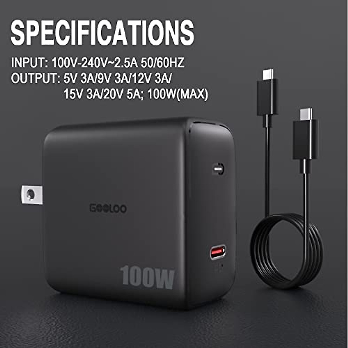 GOOLOO 100W USB C Wall Charger with Eva Protection Case for GT3000 GT4000 GT4000S, 100W PD GaN2 Fast Wall Charger Block with 6.6ft Cable, Compatible with MacBook iPad iPhone 14/13 Series and More