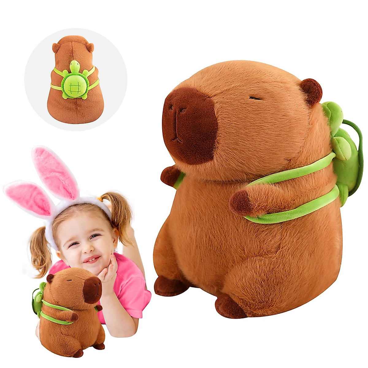 Emoin Capybara Plush Toys Kawaii Capybara Plushies with Turtle Backpack Soft Brown Capybara Stuffed Animals Capybara Gifts Doll Pillow for Baby Boys Girls Toys - 9Inch