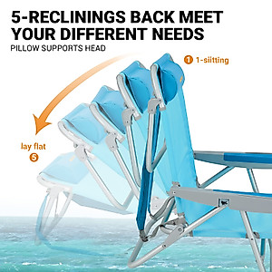 #WEJOY 2 Pack Oversized Backpack Beach Chair, 5 Adjustable Folding Reclining Beach Chairs,Portable High Back Low Chair with Backpacking Strap,Bottle Opener,Phone&Cup Holder for Camping Sand,300 Lbs