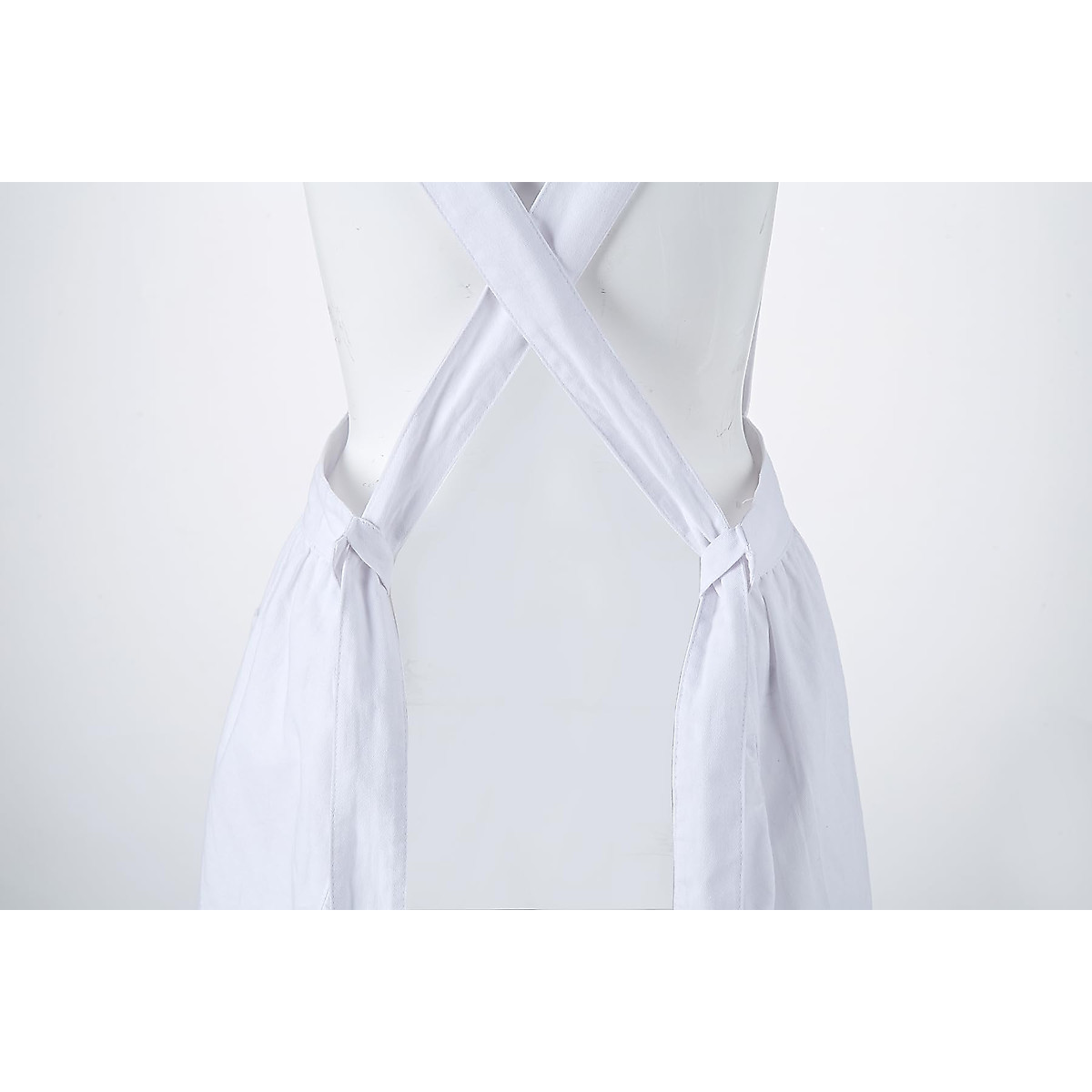 Hyzrz Cute Retro Adjustable Ruffle Aprons with Pockets for Women Girls Vintage Cross Back Pinafore Dress Maid Costume Apron Small to Plus Size (Adjustable, White)