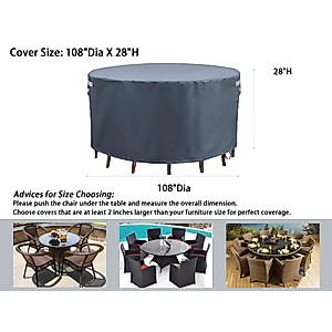 Garden Balsam Patio Furniture Cover Grey 108" D X 28" H Round Waterproof Outdoor Table Chair Set Covers Outdoor Sectional Cover Outdoor Furniture Set Cover