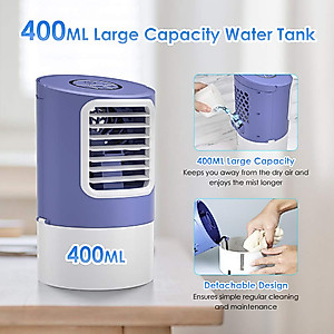 Portable Air Conditioner, 3-in-1 Personal Air Cooler with 3 Speed, 400ML Evaporative Humidifier with 2/4 Timer, Desktop Mini Cooling Misting Fan for Room Home Office, 7 Color Night Lights (White)