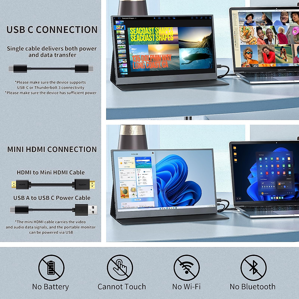 ReHisk Portable Monitor 15.6'' FHD 1080P Laptop Monitor IPS Eye Care Computer Display HDMI USB-C Travel Monitor with Smart Cover&Dual Speakers, External Monitor for Mac PC Phone PS4/5 Xbox Switch
