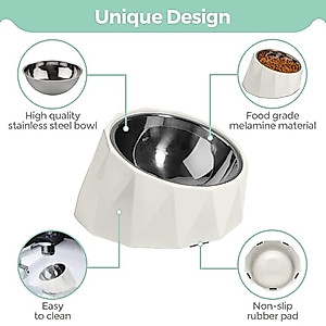 Elevated Dog Bowl for Small Dogs, Tilted Dog Bowl Dog Dish with Detachable Melamine Stand, Dog Food Bowl for French Bulldogs, Puppies, Cats, Non-Skid, Easier to Reach Food