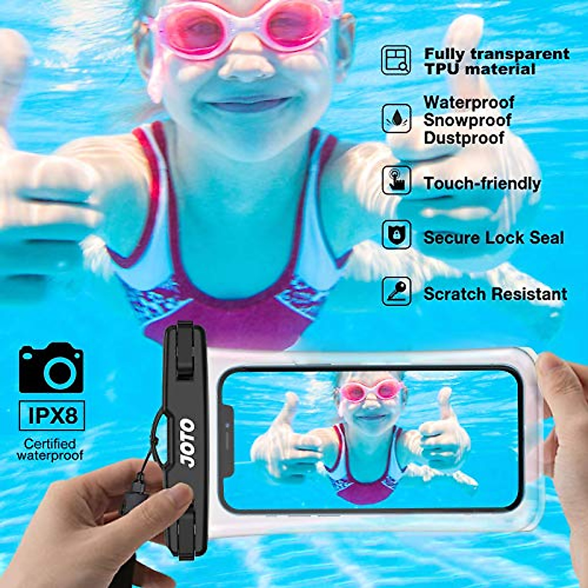 JOTO Waterproof Phone Pouch up to 7.0" Bundle with 1 Universal Waterproof Pouch + 1 Floating Wrist Strap