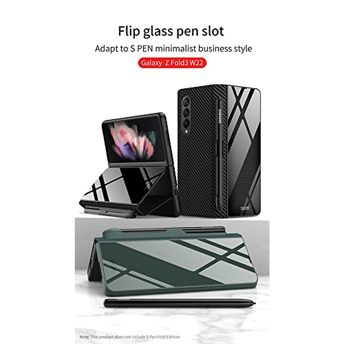 SHIEID Samsung Z Fold 3 Case Leather Cover, Galaxy Fold 3 Case with S Pen Holder Protector Cover 9H Tempered Glass Phone Case Compatible with Samsung Galaxy Z Fold 3 5G 2021, Limited Gray