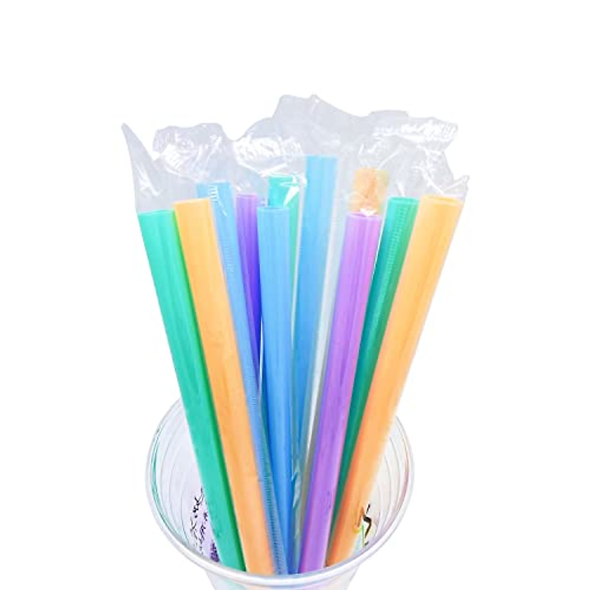 Fanale 125 Pcs Macarons Jumbo Smoothie Straws, Disposable Boba Straws for Smoothies, Milkshakes & iced Coffee, Individually Wrapped Multi Color Plastic Straws (12mm Wide & 210mm Long)