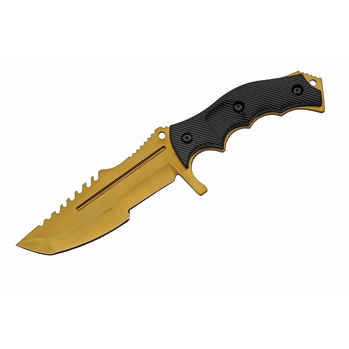 Szco Supplies 8.5” Gold/Black Full Tang Fixed Blade Saw Back Tracker Survivor Knife with Sheath, (211548-GD)