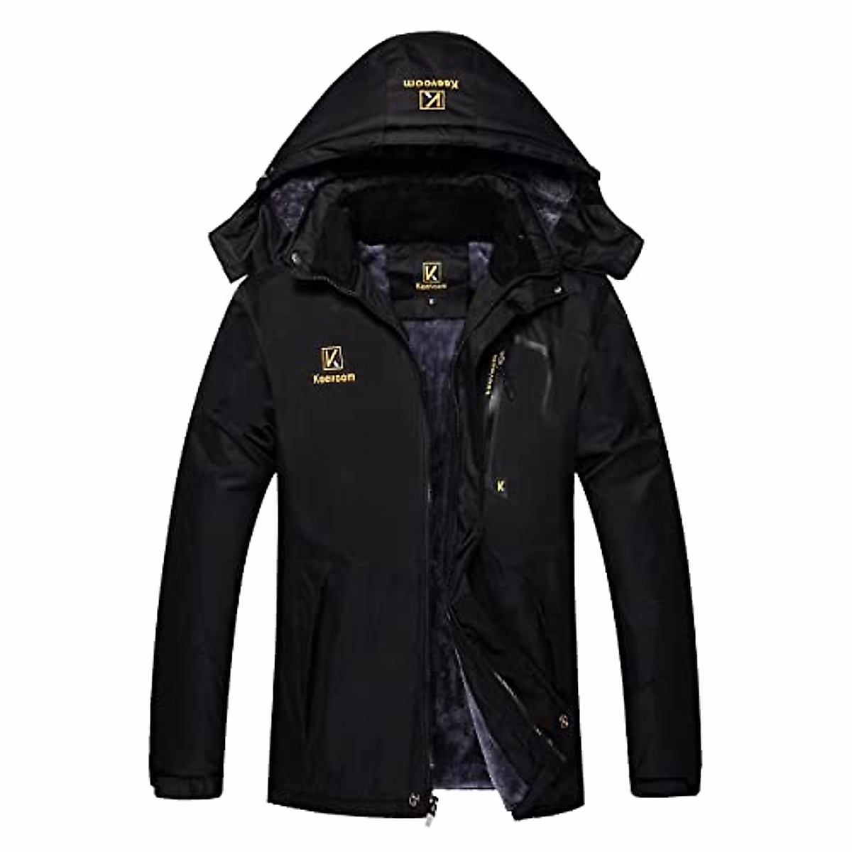 Keevoom Men's Waterproof Ski Jacket Winter Warm Snow Coat Windproof Mountain Raincoat Snowboarding Hooded Jackets for Mens (Black,M)