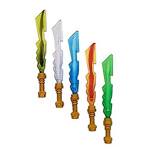 2013 LEGO Ninjago Ninja Elemental Blades - Custom Assortment of 5 Elemental Blades with Pearl Gold Hilts - Earth, Fire, Ice, Lightning and One for Lloyd The Green Ninja