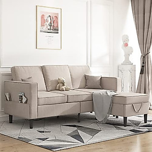 Mjkone Convertible Sectional Sofa Couch, L-Shaped Couch with Storage Ottoman, Couches for Living Room, Living Room Furniture Suitable for Small Space-Apartment/Upstairs Loft/Living Room (Beige)