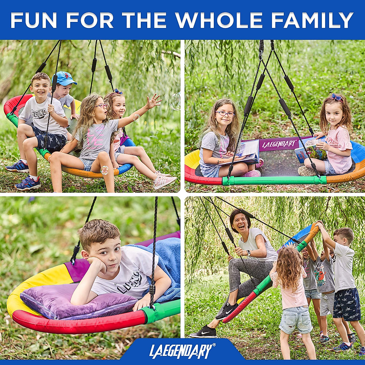 LÆGENDARY Saucer Swing for Kids and Adults - 60 Inch Round Tree Swing for Outdoor Swing