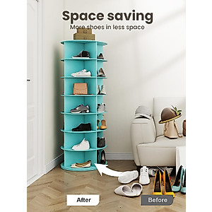 Toemics 7 Tier Rotating Shoe Rack Tower 28 Shelves, 360° Spinning Display Lazy Susan Organizer, Carousel for Shoes & Handbags, Easy Assembly, Includes 4 PCS Double-Layer Shoe Racks, Green