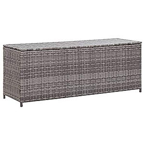 loibinfen Patio Storage Box Gray 59.1"x19.7"x23.6" Poly Rattan Patio Garden Outdoor Storage Container for Toys, Furniture Deck box (Weight:31.75 lbs)